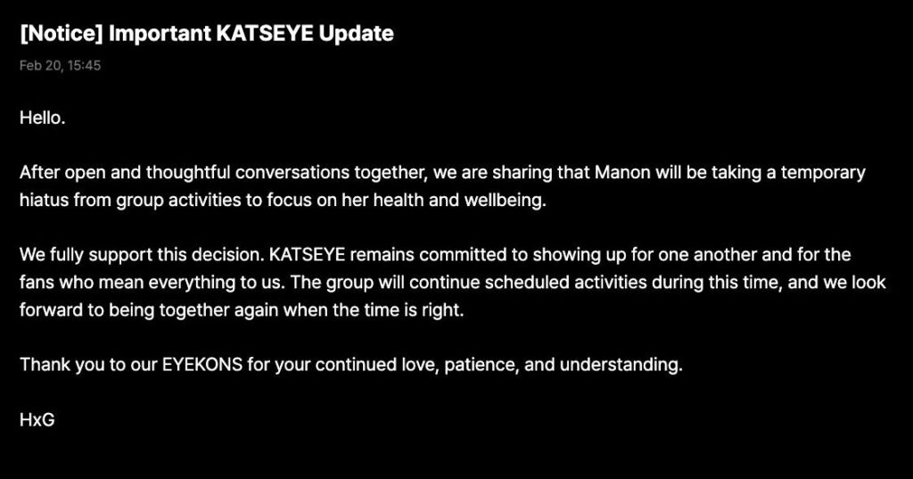 KATSEYE Announces Manon’s Indefinite Hiatus, Will Temporarily Continue ...